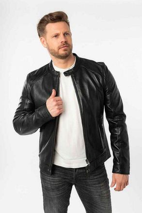 Mauritius Lederjacke MMTibor SF kurzer Kragen mit Druckkn&ouml;pfen