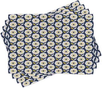 Abakuhaus Blumen Platzmatten 8 St&uuml;ck, Skandinavische Stil Acht-Petal Flower Vertikale Ausrichtung, Waschbare Stoff Esszimmer K&uuml;che Tischdekorations, Dunkelblau 
