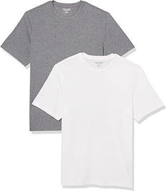 Amazon Essentials T-shirt en Coton à Col Rond à Manches Courtes, Coupe Classique Homme, Lot de 2, Blanc/Gris Chiné, XXL