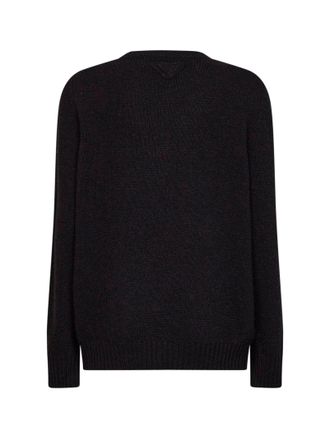 Prada Womens Crewneck Cashmere Wool Sweater, Black Virgin