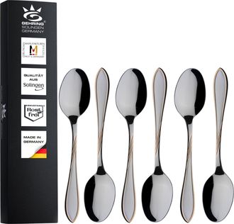 Gehring Gehring Solingen Focus Dessertl&ouml;ffel vergoldet 6 St&uuml;ck I Edelstahl Besteck I L&ouml;ffel Set I sp&uuml;lmaschinengeeignet I Made in Germany