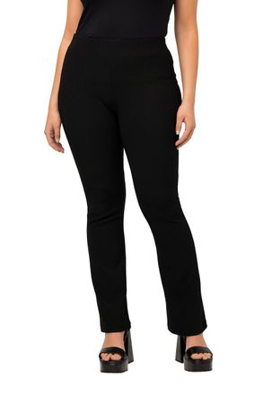 Ulla Popken Damen Rippjersey-Hose, ausgestelltes Bein, Elastikbund Leggings, schwarz, 42-44