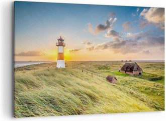 Arttor Bilder auf Leinwand 100x70cm Leinwandbild mit Rahmen Leuchtturm Meer Groß Wanddeko Bild Schlafzimmer Küche Deko Wandbilder Dekoration Wohnzimmer Wall 