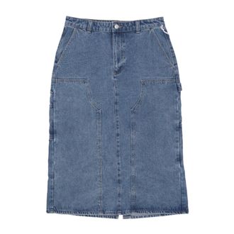 Obey Femme, Jupes, Bleu, Taille: W26 Jupe Midi en Denim avec Poches à Outils