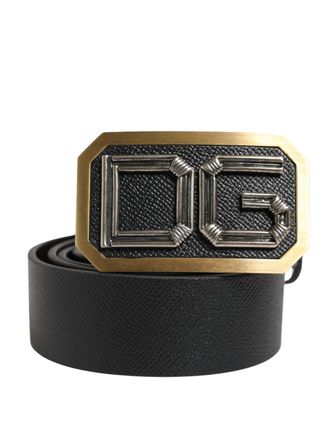Dolce & Gabbana Men Black Leather Dg Logo Metal Buckle Belt Calf