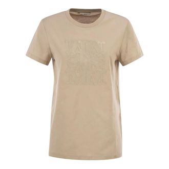 Max Mara Jersey T-Shirt mit gesticktem Logo - - Tops - Damen - Beige - XS