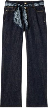Oltre Femme, Jeans, Bleu, Taille: 46 FR Jean Regular avec Foulard &agrave; la Taille