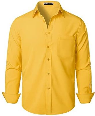 PARKLEES Chemise habillée à manches longues pour homme - Coupe classique - Sans plis - Style décontracté - Avec poche, jaune, 3XL