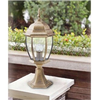 Trade Shop Trade Shop - GARTENLAMPE 49CM GLASLATERNE E27 AUSSENLICHT ALUMINIUM ES45 BRONZE