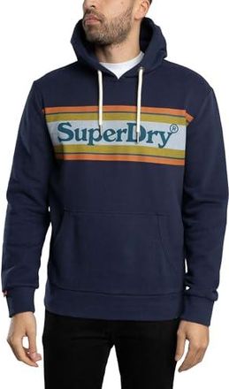 Superdry Homme Sweat À Capuche Décontracté À Rayures avec Logo Venue, Blue Navy Marl, XXL