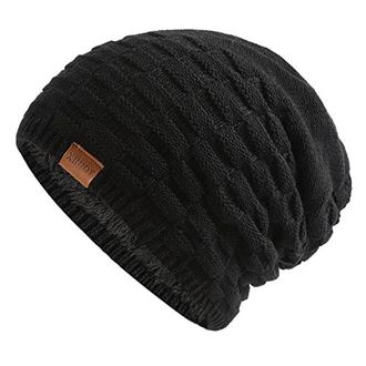 Generic Chapeau tricot&eacute; en laine chaude faite &agrave; la main pour femme - Coupe-vent - Chapeau de trappeur pour femme, Noir, Taille unique