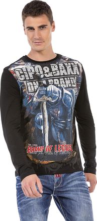 Cipo & Baxx Herren Sweatshirt CL452 Schwarz - Stylischer Pullover im Modernen Streetwear Look mit Rundhals & Print - Bequemer Sweater f&uuml;r Alltag, Freizeit & Party