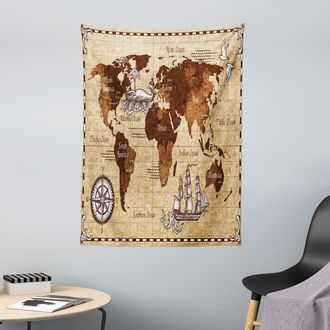 Abakuhaus Karte Wandteppich, Retro Skizze Weltkarte aus Weiches Mikrofaser Stoff Waschbar ohne Verblassen Digitaldruck, 110 x 150 cm,Braun und Sand Braun