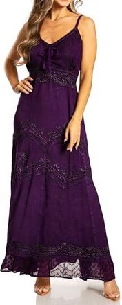 Sakkas Stonewashed Rayon brod&eacute;e Bretelles r&eacute;glables Robe Longue - Violet - L/XL