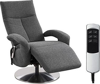 Cavadore TV-Sessel Tirol mit Akku / Fernsehsessel mit elektrisch verstellbarer Relaxfunktion / 2 E-Motoren / Kabellos / 74 x 112 x 82 / Strukturstoff: Grau