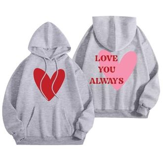 Generic Sweat &agrave; capuche &agrave; manches longues pour la Saint-Valentin 2026 pour femme (3), gris, XXL