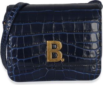Balenciaga B. Navy Croc Small Shoulder Bag