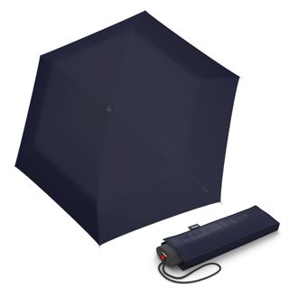 Knirps Regenschirm IS.050 navy mit passender Schirmtasche I kleiner Regenschirm für unterwegs I Handöffner Taschenschirm I Mini Schirm sturmfest & leicht