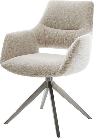 DELIFE Esszimmerstuhl Yago-Flex mit Armlehnen Kreuzgestell breit Graphit Webstoff Soft Beige 360&deg; drehbar Wippfunktion Taschenfederkern