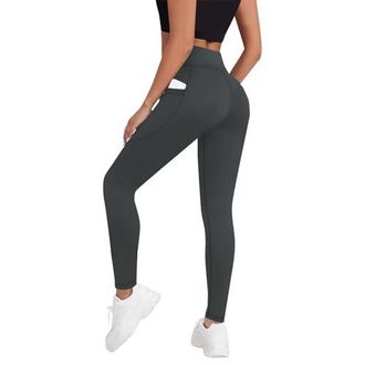 Generic Legging taille haute extensible pour femme avec poches lat&eacute;rales pour entra&icirc;nement, course &agrave; pied, sport, course &agrave; pied, randonn&eacute;e, gris fonc&eacute;, XXL