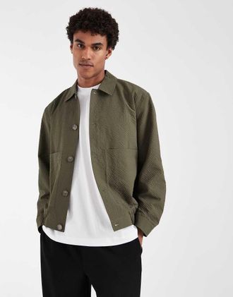 Asos Harrington-Jacke aus strukturiertem Stoff in Gr&uuml;n