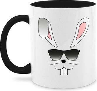 Shirtracer Tasse Tassen 325ml - Cooler Hase mit Brille I - 325 ml - Schwarz - ostern hasenmotiv osterhasen hasi kaffeetasse osterhase hasen kaffeebecher häschen 