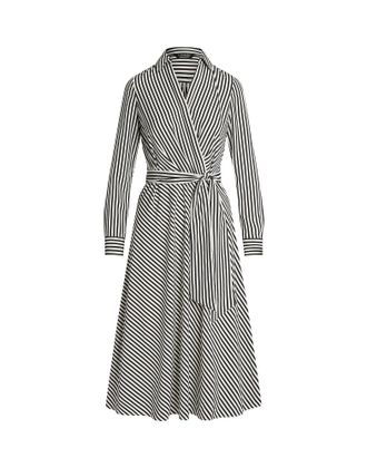 Ralph Lauren STRIPED SURPLICE CREPE MIDI DRESS