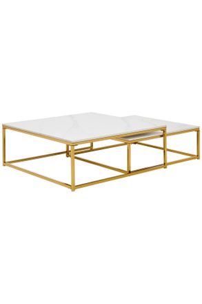 Livetastic Couchtischset, Wei&szlig;, Gold, Metall, Keramik, 2-teilig, quadratisch, eckig, 65x27x75 cm, Wohnzimmer, Wohnzimmertische, Couchtische, Couchtische Keramik