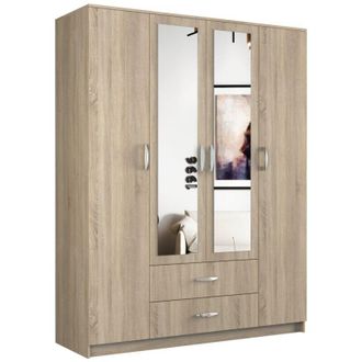 Topeshop Topeshop - roma Grande Armoire chambre bureau 205x160x52 cm Penderie 2 portes 2 Miroirs 2 tiroirs Meuble de rangement
