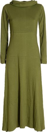 vishes Alternative Bekleidung - Damen Maxi-Kleid Baumwolle Casual Rollkragen mit K&auml;ngurutasche Olive 38-40