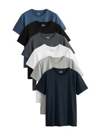Next Homme T-Shirt en Coton Essential Coupe Standard, Lot de 6 Noir/Ardoise/Gris Marl/Blanc/Marine/Bleu 3XL