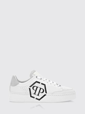 Philipp Plein Baskets basses en cuir de veau &agrave; monogramme avec logo Hexagon