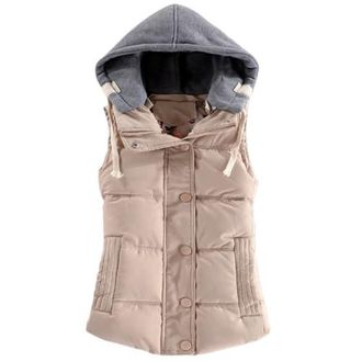 Generic Gilet dhiver pour femme - Veste matelass&eacute;e sans manches - Capuche amovible - Veste dext&eacute;rieur avec poches, abricot, XXL