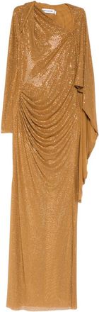 Self Portrait Rhinestoned Draped Maxi Dress