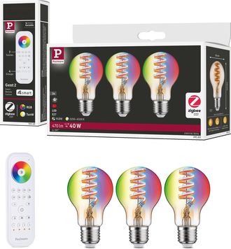 Paulmann 5282 Set Filament 230V LED Birne Zigbee AGL RGBW + Gent 2.0 3x470lm 3x6,3W RGBW+ dimmbar Gold