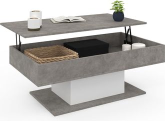 IDMarket Couchtisch, aufklappbar, rechteckig, Eden, Beton-Effekt, Wei&szlig;