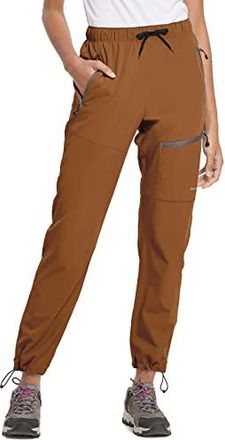 Baleaf Pantalons de randonnée Femme imperméables Cargohose Outdoor séchage Rapide Pantalon Multifonctionnel avec Poche zippée Caramel XXL