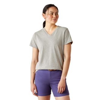 Ariat Womens Rebar Cotton Strong Standard V-Neck T-Shirt in Heather Grey, Size X-Small, by Ariat