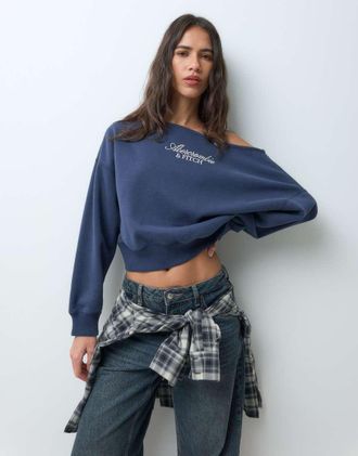 Abercrombie & Fitch sweat-shirt &agrave; &eacute;paules d&eacute;nud&eacute;es avec logo sur le devant bleu marine