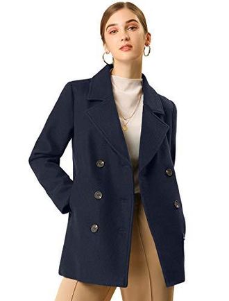 Allegra K Manteau Mi-Cuisse &Agrave; Revers Pour Femmes Costume dHalloween Bleu marine fonc&eacute; XL