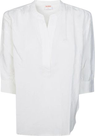 Sun 68 Femme, Blouses et Chemises, Blanc, Taille: 38 FR Camicia Serafino Lino