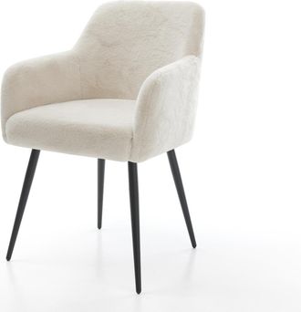DELIFE Esszimmerstuhl Greg-Flex Pl&uuml;sch Creme-Wei&szlig; 4-Fu&szlig; konisch Schwarz Taschenfederkern, Esszimmerst&uuml;hle