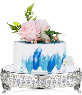 Nuptio Nuptio Supports de Miroir G&acirc;teaux Argent: 12 Pouces Pr&eacute;sentoir &agrave; G&acirc;teaux Dessert Plaque en M&eacute;tal Grand avec Perles de Cristal Mariage Anniversaire Bab