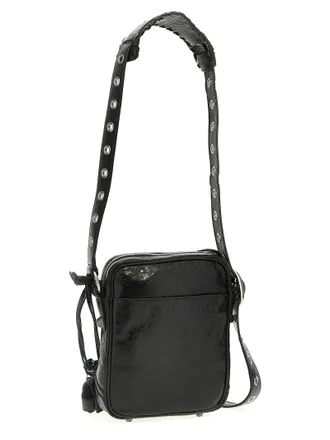 Balenciaga Mens Black Lamb Leather Crossbody Bag