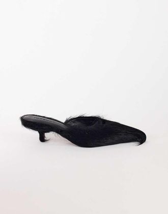 Topshop escarpins Asher &agrave; petit talon en cuir v&eacute;ritable &agrave; poils noirs