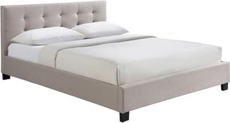 Miliboo Lit 2 Places 160x200 cm en Tissu Lin Beige capitonn&eacute; Marquise