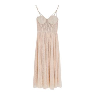 Elisabetta Franchi Midikleid mit floraler Spitze - - Dresses - Damen - Beige - M