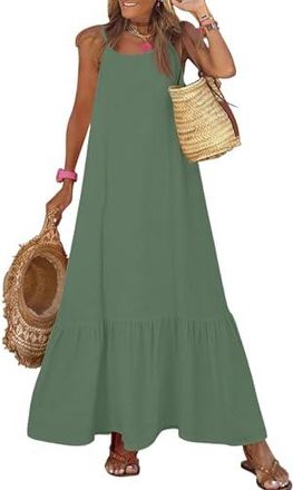 Generic Robe Femme Chic Et Elegant Robes Longues Femmes &Eacute;t&eacute; Longue pour Plage De Ete Fluide Dos Nu Style D&eacute;contract&eacute; Vert XL