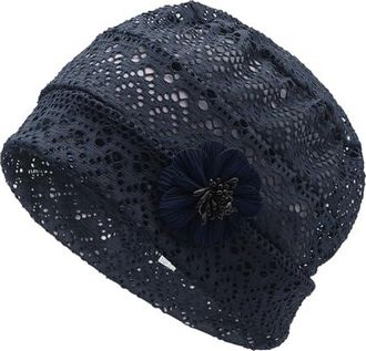 ZLYC Bonnet Turban pour Femme avec Fleur Chimio Bandeau &eacute;lastique, Boho Flower Navy, Taille Unique