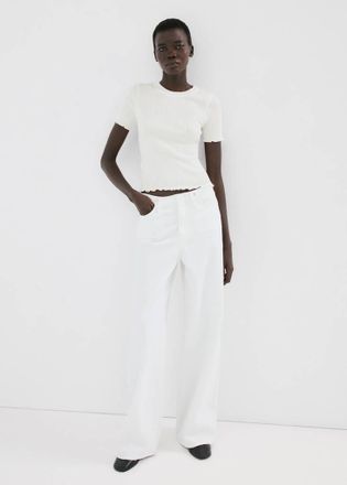 Mango T-shirt maille c&ocirc;tel&eacute;e &eacute;cru - Femme - XS - MANGO